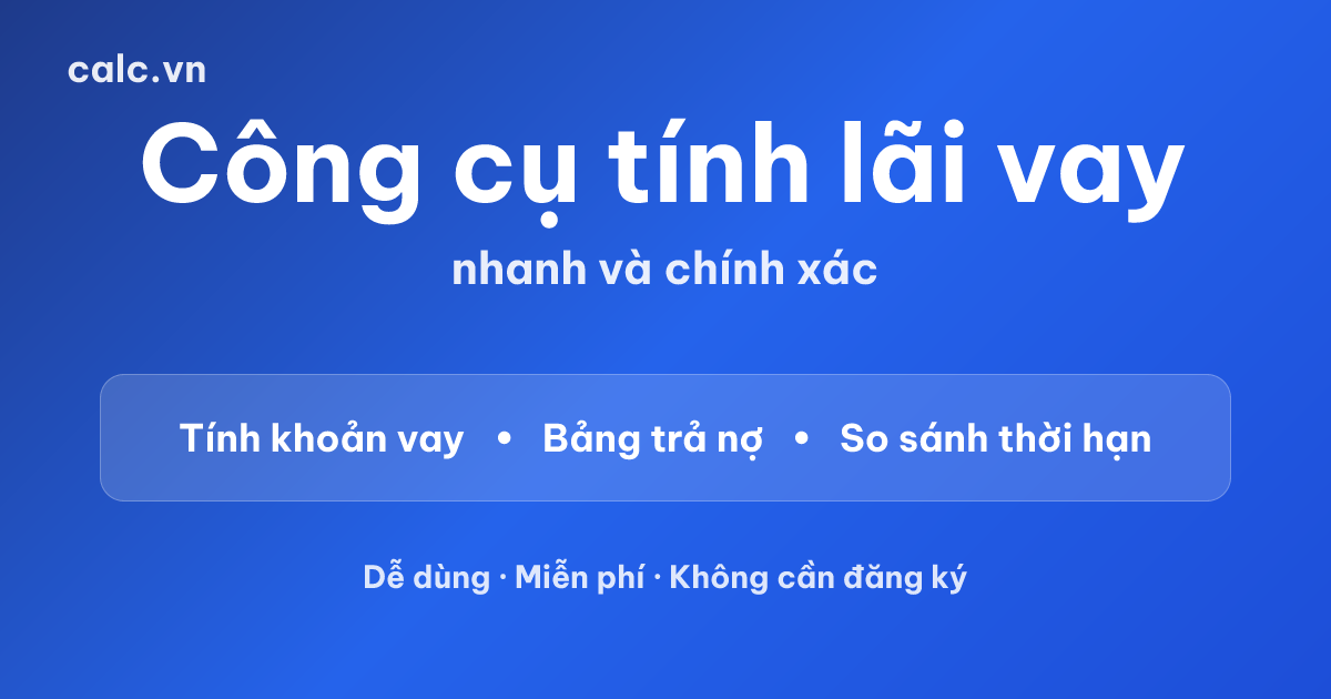 Công cụ tính lãi vay ngân hàng 2026 - Chính xác đến từng đồng! | Calc.vn